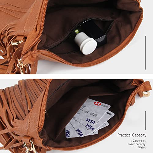 Fecialy Women Fringe Tassel Crossbody Bag Leather Shoulder Bag Clutch Purse Hobo Handbag with Wrist Strap Messenger bag