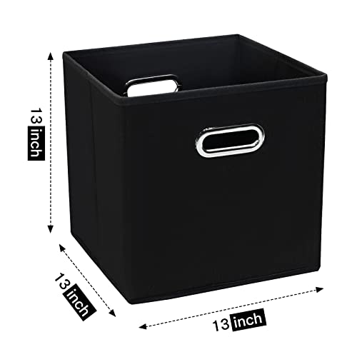 SEVENDOME Black Fabric Storage Bins,13 Inch Cube Organizer Bins,Fabric Organizer Bins Foldable Storage Bins Basket with Dual Handles and Storage Box,Set of 3,Black