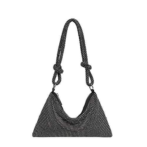 YUWITA Rhinestone Purse Women Evening Glitter Sparkly Mini Bag (Silver-Black)