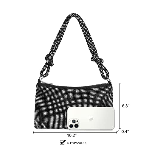 YUWITA Rhinestone Purse Women Evening Glitter Sparkly Mini Bag (Silver-Black)