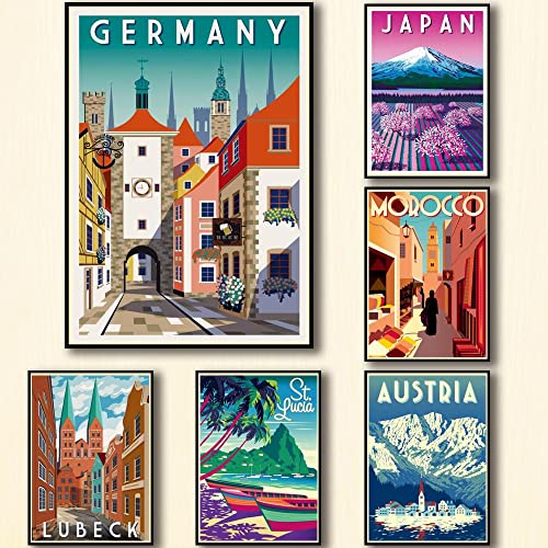 YEN TOWN Set of 18pcs Travel City Posters Collage Kit Trendy Cities Travel Around World Landscape Poster Set For Wall Decor Unframed 11.6x16.5inch(30x42cm) X18pcs