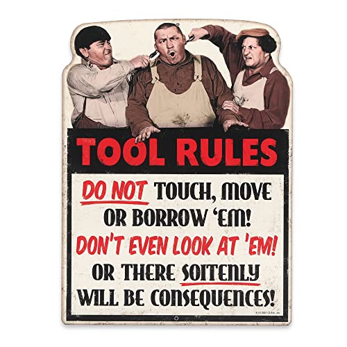 Open Road Brands The Three Stooges Tool Rules Metal Sign - Funny Three Stooges Sign for Garage, Shop or Man Cave