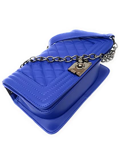 MariaKinz Leather Shoulder/Crossbody Bags and Purse with Convertible Strap (Blue Rhombuses)