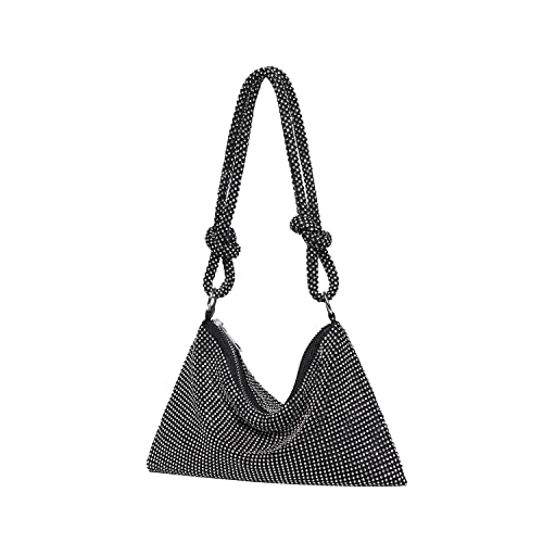 YUWITA Rhinestone Purse Women Evening Glitter Sparkly Mini Bag (Silver-Black)