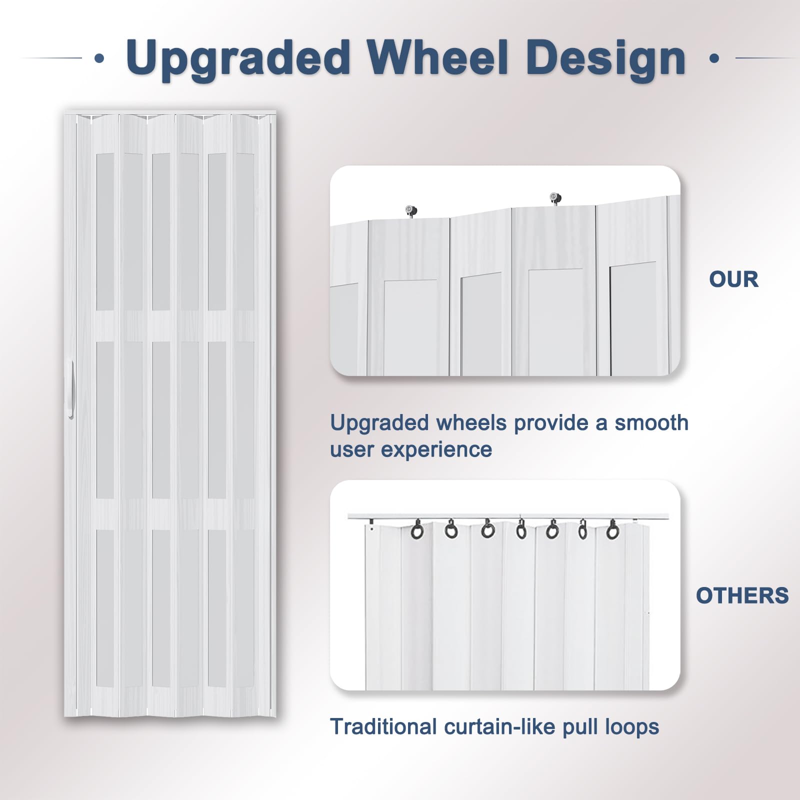 38.5" x 80" Accordion Doors 4-Lite Frosted Acrylic with PVC Panels Bifold Closet Door Hardware Kit Included, Folding Doors with 2 Handles for Closet Bathroom Doorways