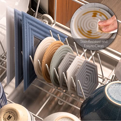 The Degrē Coasters XL (Sand Stone, Set of 6) by LINE+ARC. 10mm Thick, Dishwasher Safe, Stain-Resistant, Outdoor, Coffee Table, Silicone, Modern, Mid Century, Drink, Non-Absorbent, Housewarming Gift