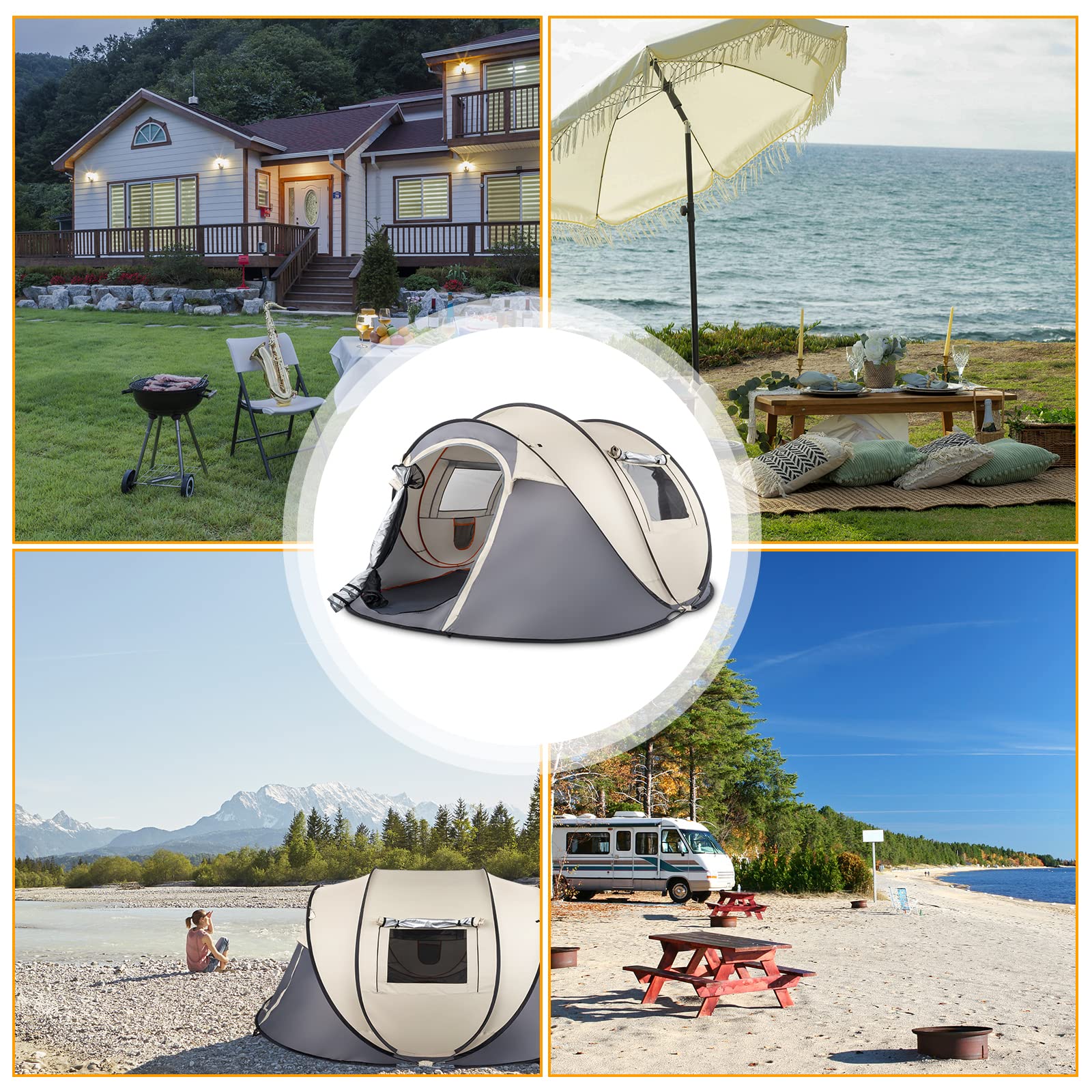 Outvita Family Camping Tent - Portable, Waterproof, UV Protection, Pop Up