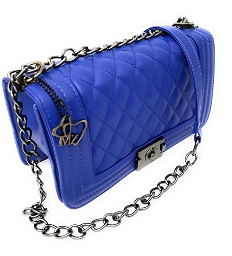 MariaKinz Leather Shoulder/Crossbody Bags and Purse with Convertible Strap (Blue Rhombuses)