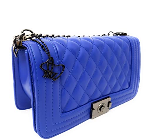 MariaKinz Leather Shoulder/Crossbody Bags and Purse with Convertible Strap (Blue Rhombuses)