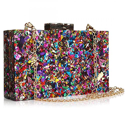 Acrylic Handbags for Women Multicolor Perspex Geometric Purses Box Clutch Elegant Crossbody Bag for Lady Evening Banquet Prom (Multi-colored)
