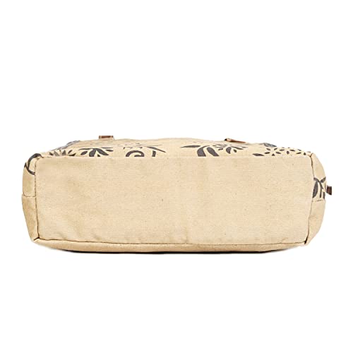 Ruzioon Upcycled Canvas & Cowhide Tote Bag, Upcycled Canvas & Leather Shoulder Bag, Upcycled Canvas Hand Bag for Women’s