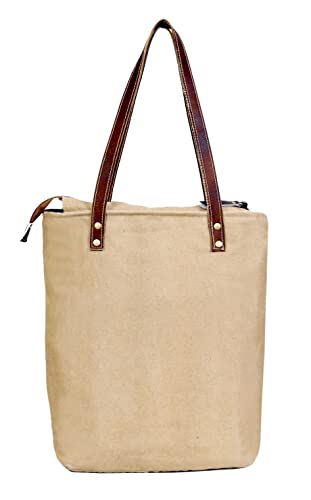 Ruzioon Upcycled Canvas & Cowhide Tote Bag, Upcycled Canvas & Leather Shoulder Bag, Upcycled Canvas Hand Bag for Women’s