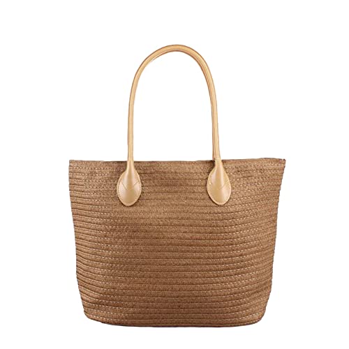 HJYFYL Women Straw Bag Summer Straw Beach Bag Large Handbag Straw Tote Bag Woven Bags (Brown)