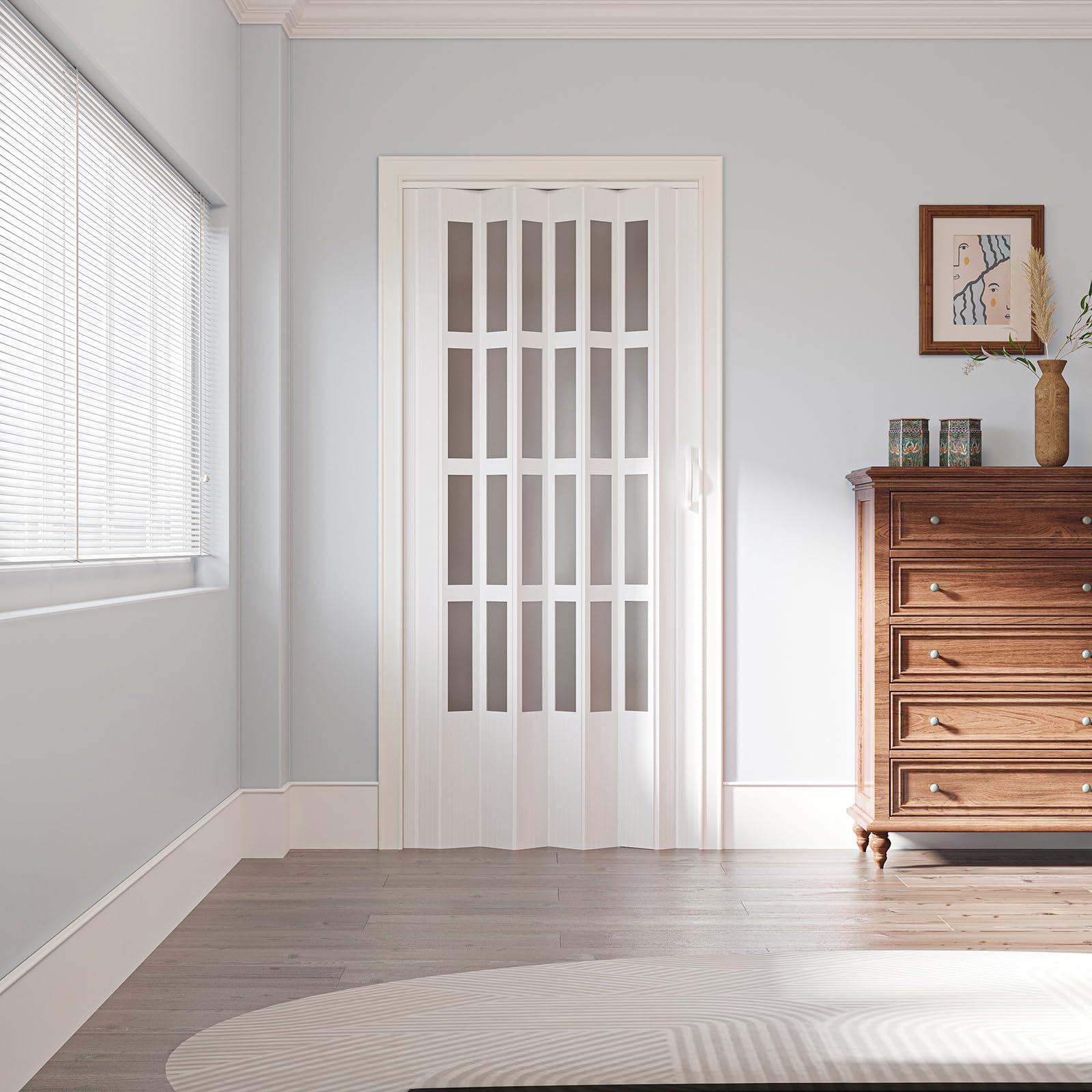 38.5" x 80" Accordion Doors 4-Lite Frosted Acrylic with PVC Panels Bifold Closet Door Hardware Kit Included, Folding Doors with 2 Handles for Closet Bathroom Doorways