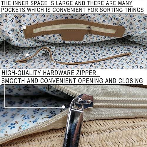 HJYFYL Women Straw Bag Summer Straw Beach Bag Large Handbag Straw Tote Bag Woven Bags (Brown)