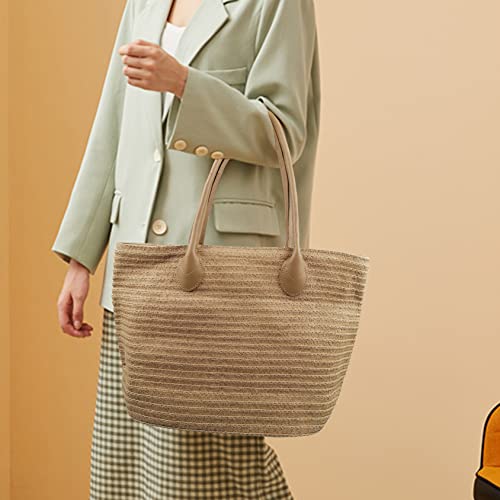 HJYFYL Women Straw Bag Summer Straw Beach Bag Large Handbag Straw Tote Bag Woven Bags (Brown)