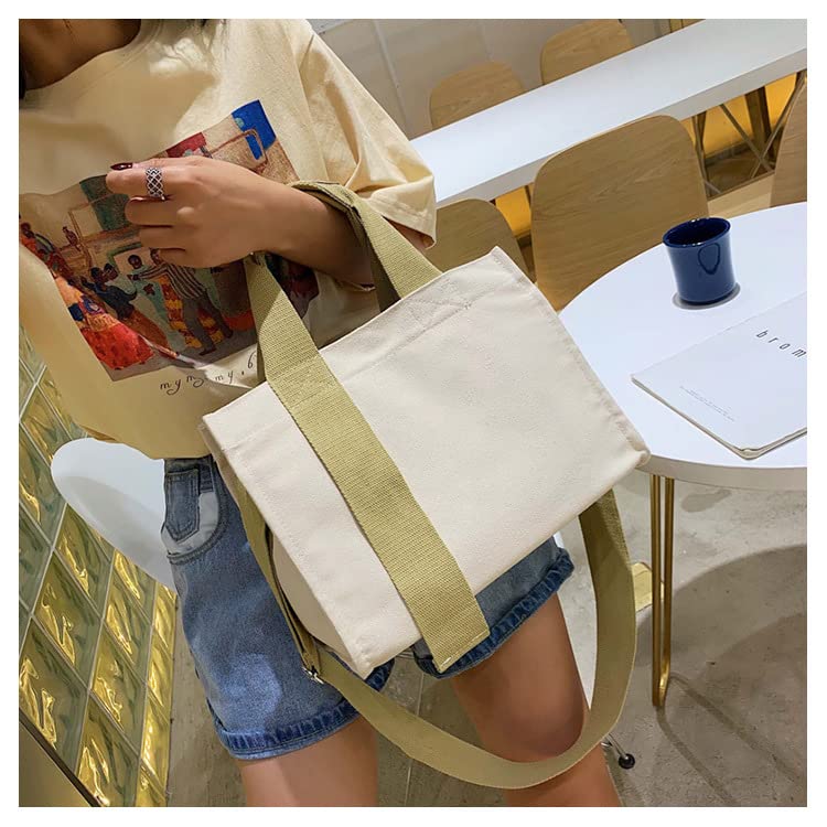 Women's Large Canvas Tote Bag Simple Shoulder Shopping Bag Solid Color Commuter Fashion Postman Tote Bag(Beige)