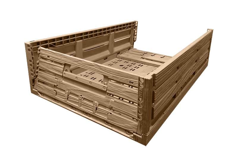 Alco Designs Collapsible Storage Bin/Container: Grated Wall Utility Basket/Tote, Durable, Long-Lasting, Wooden Designed Plastic (Small 24x16x4.1", Brown)