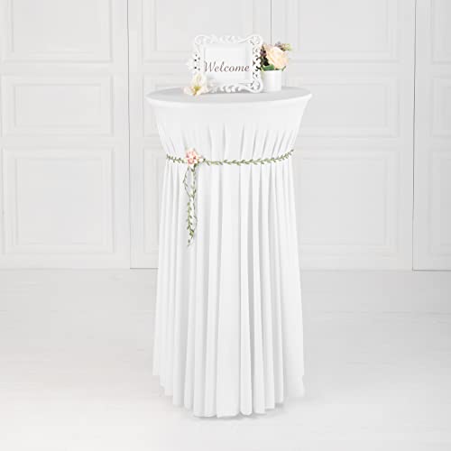Round cocktail table skirt, white table cloth for highboy table, round tablecloth, spandex fitted table covers for 24 in tables, small corner table cover for high top party or wedding table
