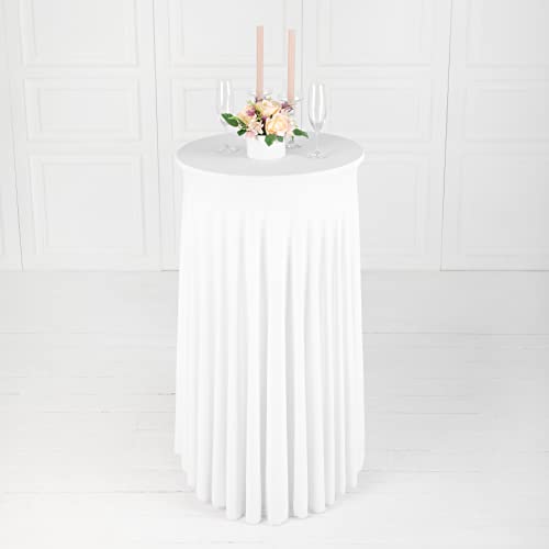 Round cocktail table skirt, white table cloth for highboy table, round tablecloth, spandex fitted table covers for 24 in tables, small corner table cover for high top party or wedding table
