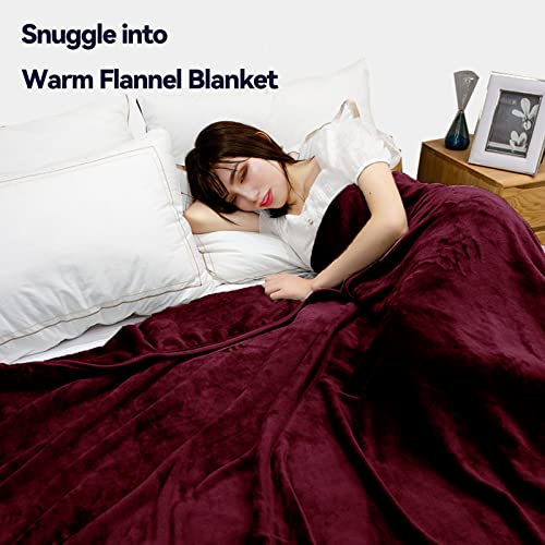 Flannel Fleece Blanket Lightweight Throw Blankets for Couch, Bed, Sofa, Super Soft Cozy Microfiber Blanket 310GSM Luxury Blanket(Wine Red, 90"x108")