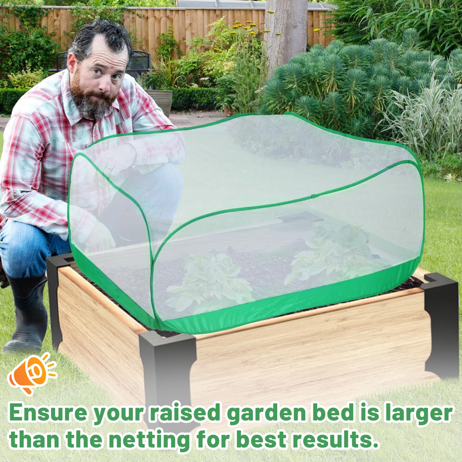 Upgraded Garden Netting - 3.3 × 3.3 × 1.65 FT Plant Covers Net for Square Raised Garden Bed, Ultra Fine Garden Mesh Netting Protection from Bird Pest Barrier Net Row Cover for Plant Fruit Vegetable