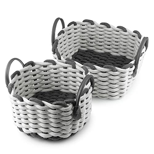 Woven Baskets for Storage 2-Pack Set - Decorative Storage Baskets for Shelves - Cotton Rope Shelf Storage Baskets for Organizing - for Closet Storage