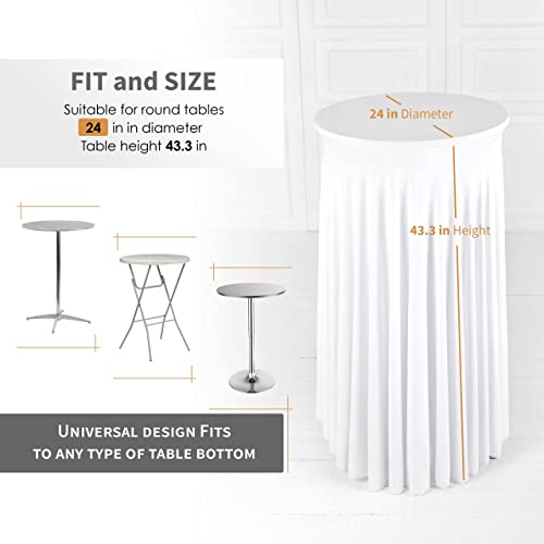 Round cocktail table skirt, white table cloth for highboy table, round tablecloth, spandex fitted table covers for 24 in tables, small corner table cover for high top party or wedding table
