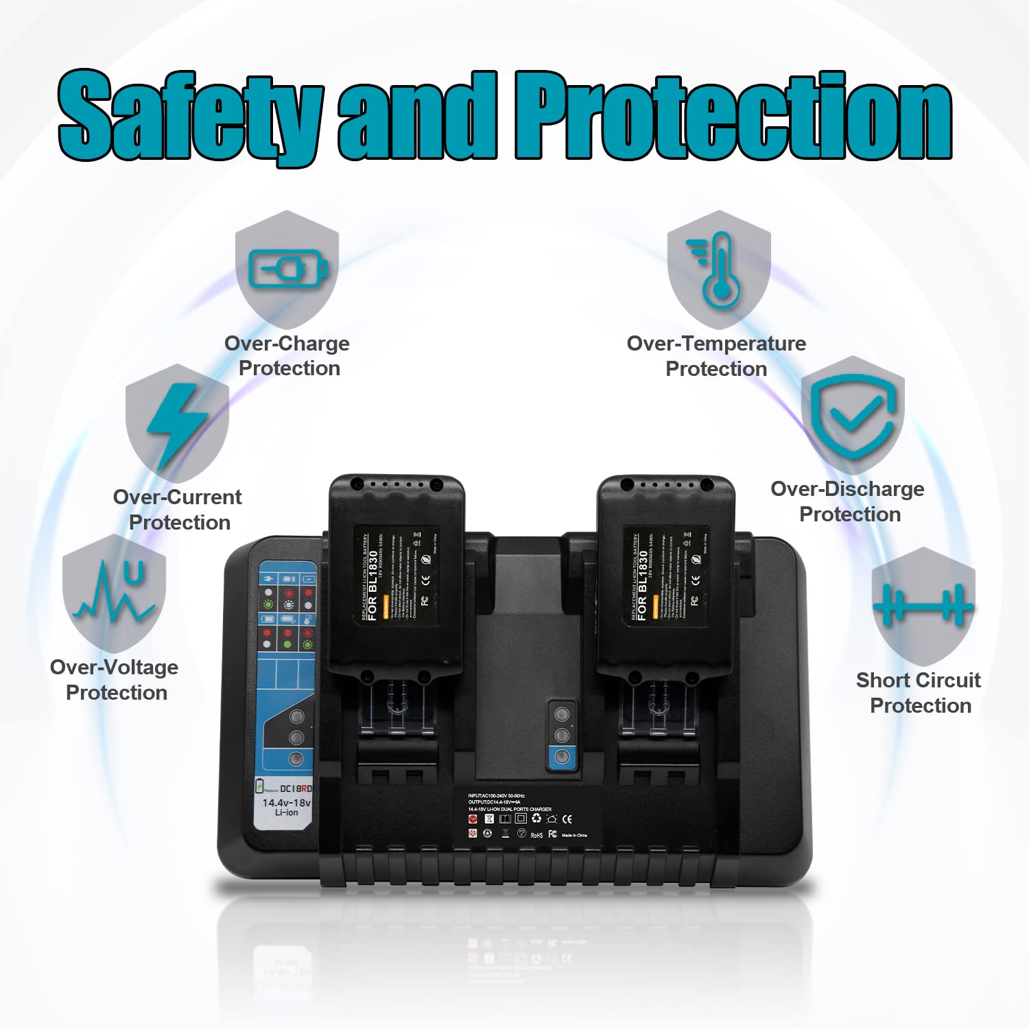 POWTREE Upgraded 3.5Ah 2Packs BL1860B Battery and DC18RD Charger Compatible with Makita 18V Battery BL1860 BL1850 BL1850B BL1840 BL1840B BL1830 BL1830B BL1815B LXT400 18-Volt Power Tools Batteries