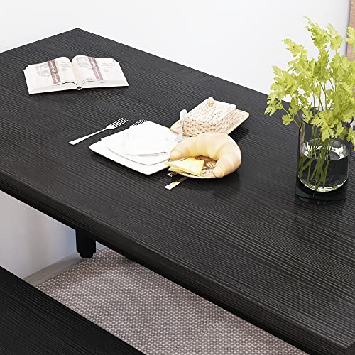 Recaceik Dining Table Set, Rectangular Dining Table and Chairs for 4, Modern Wood Bench Dining Room Table Set Kitchen Table Set with Two Benches & Metal Frame for Kitchen, Restaurant (Black)