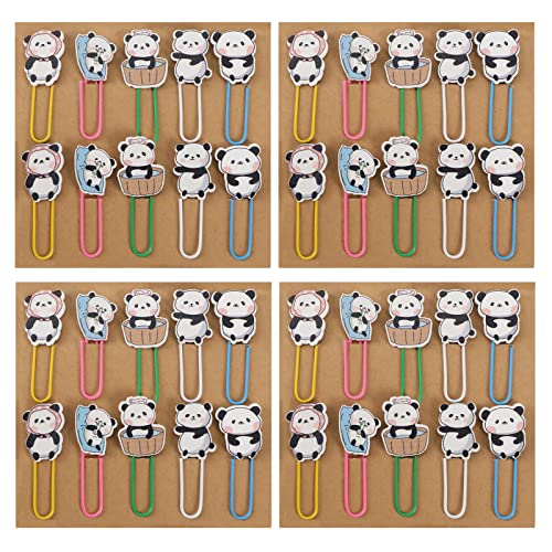 Micro Traders 40PCS Cute Panda Paperclips Bookmarks Metal Planner Clips Wooden Bookmarkers Office Supplies Gifts for Panda Lovers Readers Coworkers