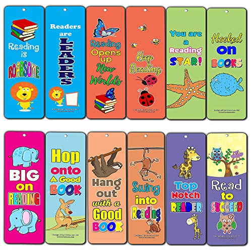Creanoso Young Readers Animal Roarsome Reading Bookmarks for Kids (30-Pack) – Reading Encouraging Words Bookmarkers Bulk Set – Premium Quality Book Clippers Boys, Girls