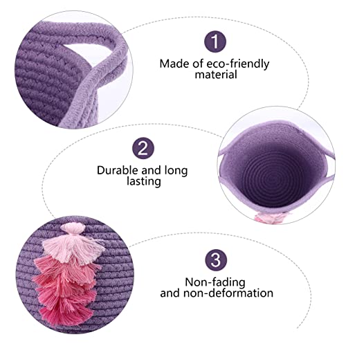 Woven Cotton Rope Nesting Bowls Small Basket Cute Closet Bins Mini Table Basket Organizer Decorative Woven Basket Storage Baskets Purple Round Woven Basket