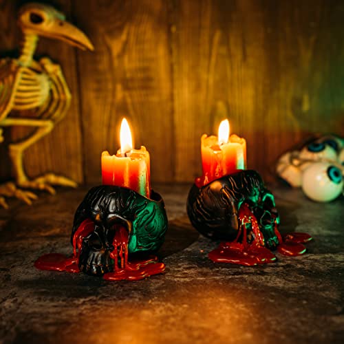 Skull Blood Candles - Bleeding Dripping Red Wax , Skeleton Candle, Gothic Goth Gift Magic Skulls Candlestick Spooky Ghost Bar Decoration, Bleeding Candle - Unique Gifts for Him. Her (Skull 2 Pack)