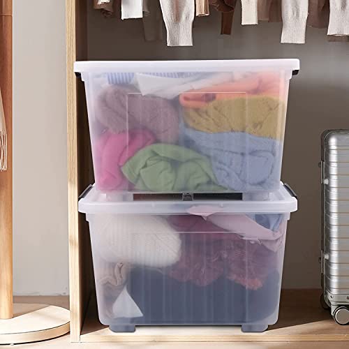 Wekioger Large Plastic Storage Box with Wheels, Set of 4, 32 Quart Latch Storage Bin