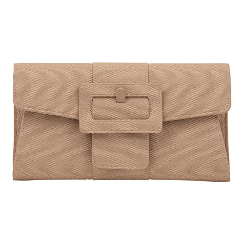Synthetic Leather Belted Envelope Clutch, Beige1
