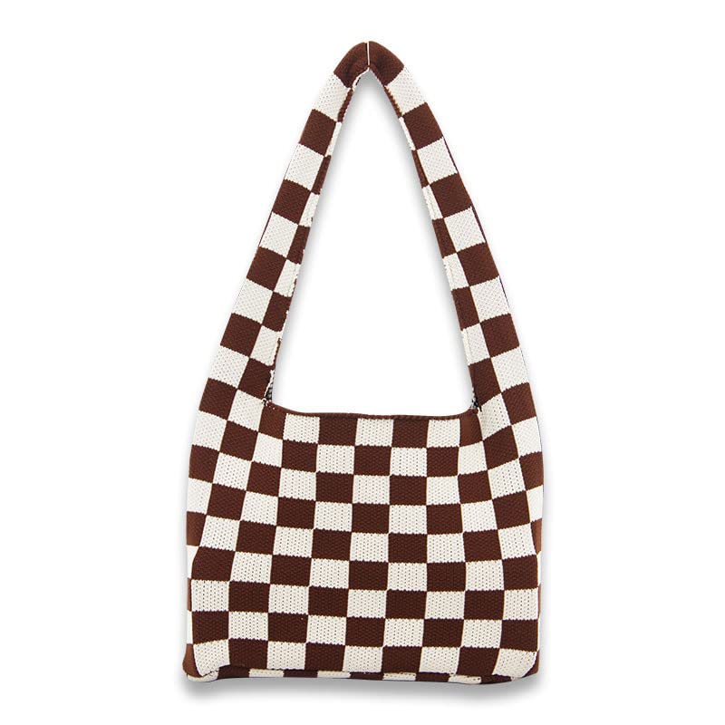 Checkered Bags for Women, Checkered Purse, Checkerboard Tote Bag, Plaid Tote Handbag, Versatile Street Fashion Bag (brown white)