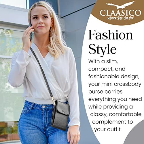 Classico Small Crossbody Phone Purse for Women - Crossbody Bag Wallet for Phone, Cards, Accessories (Medium, Black)