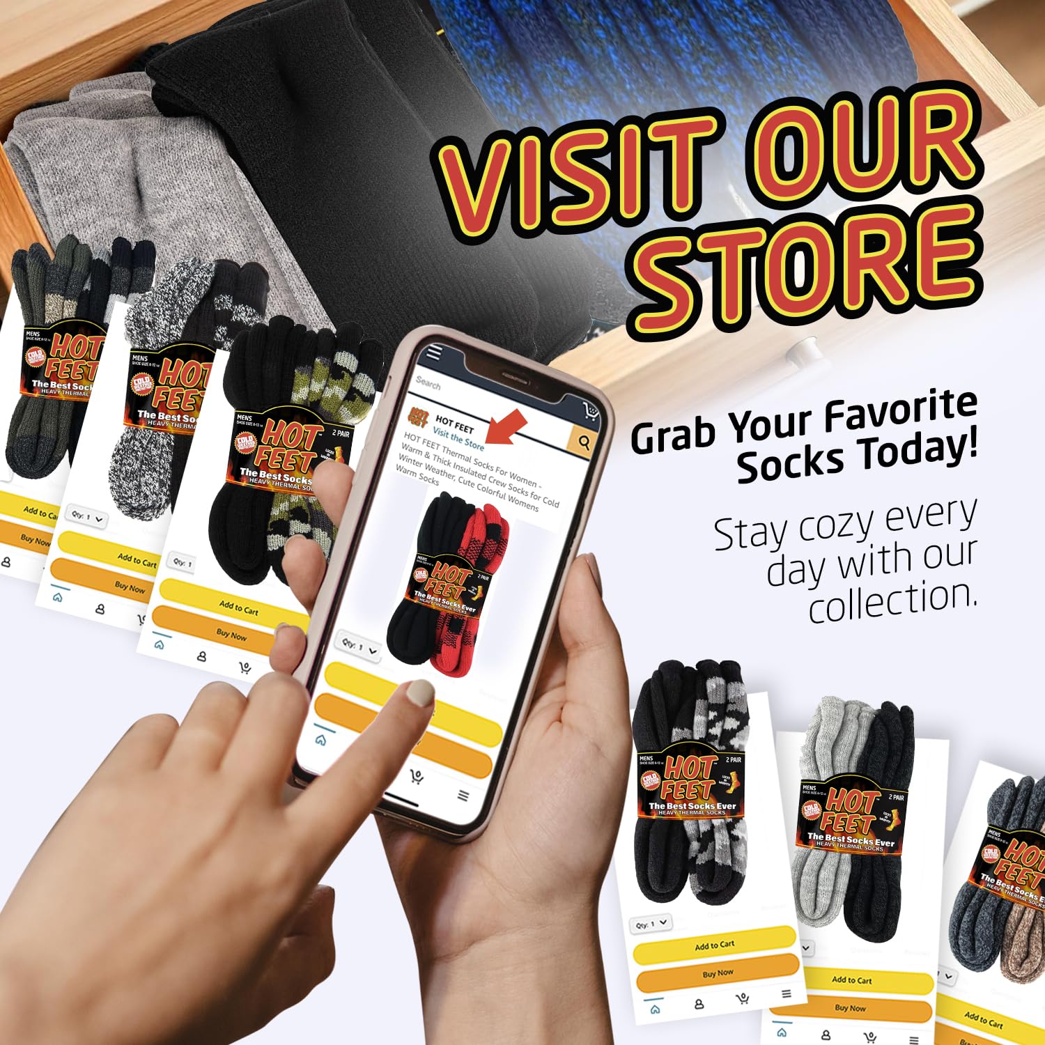 Hot Feet Men's 2 Pairs Heavy Thermal Socks