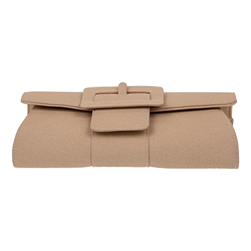 Synthetic Leather Belted Envelope Clutch, Beige1