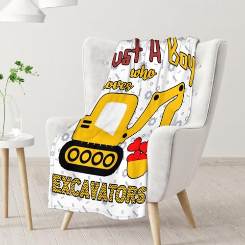 Excavator Blanket for Boys, Men, Excavator Lovers - Soft, Lightweight - 40x50 Inches Crib Size Throw Blanket for Bed, Couch, Sofa - Yellow Cute Lightweight Throws Gift