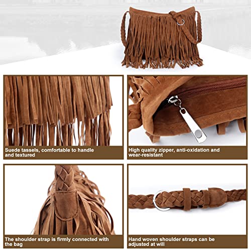 Hippie Suede Fringe Tassel hobo styles retro fashion shoulder Vintage Messenger bag Womens Sling Bag (Black)