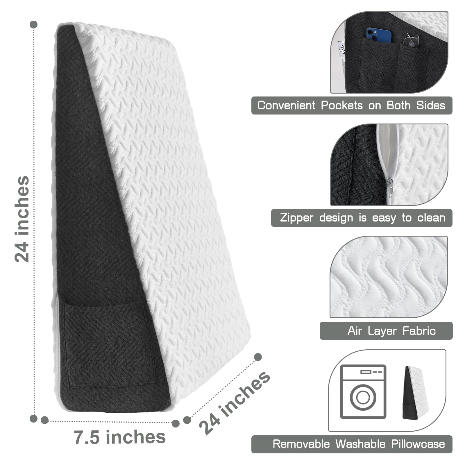 Cosmoluxe 7.5" Bed Wedge Pillow with Cooling Memory Foam Top, Triangle Pillow for Acid Reflux, Heartburn, Snoring, and GERD Relief, Headboard Wedge to Reduce Neck and Back Pain