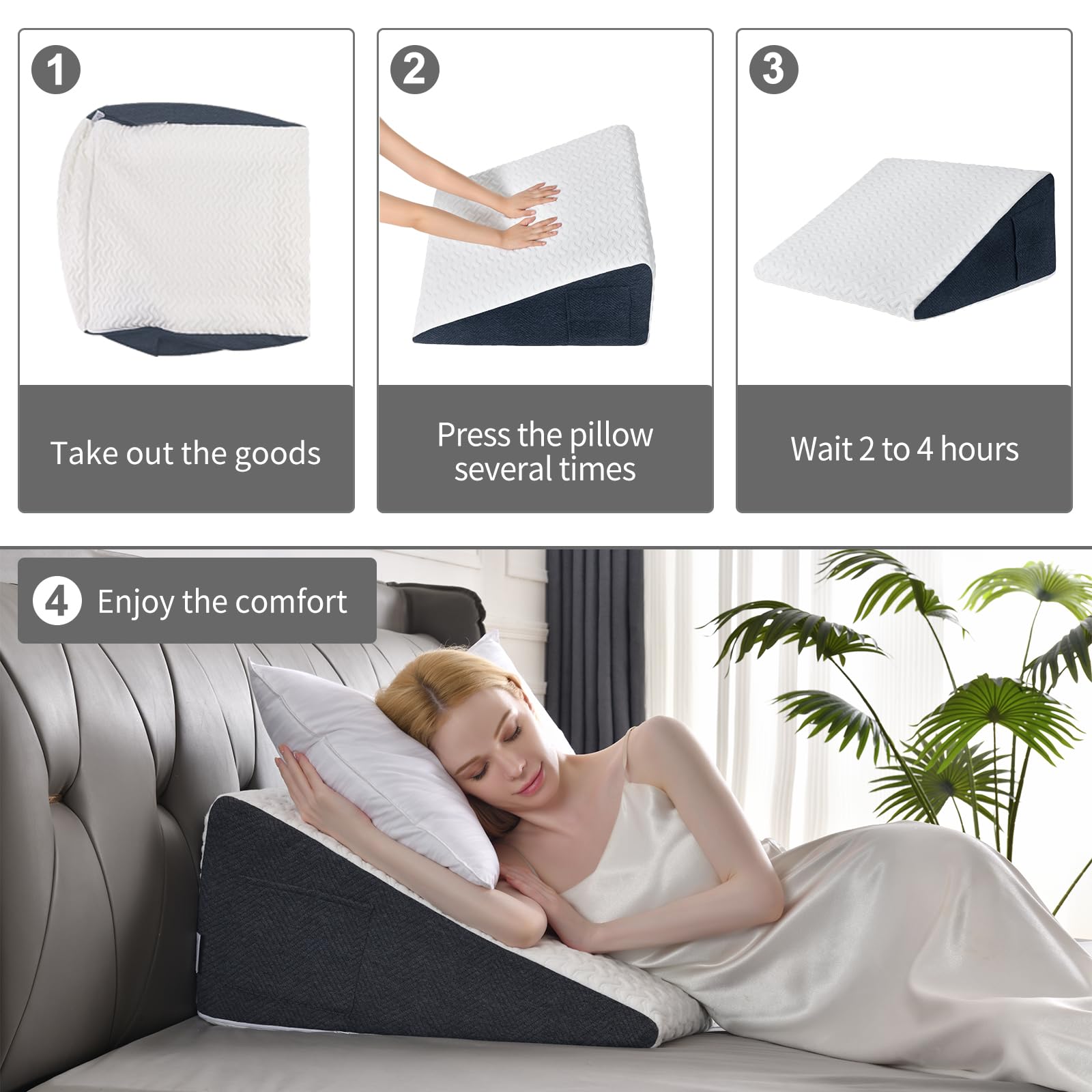 Cosmoluxe 7.5" Bed Wedge Pillow with Cooling Memory Foam Top, Triangle Pillow for Acid Reflux, Heartburn, Snoring, and GERD Relief, Headboard Wedge to Reduce Neck and Back Pain