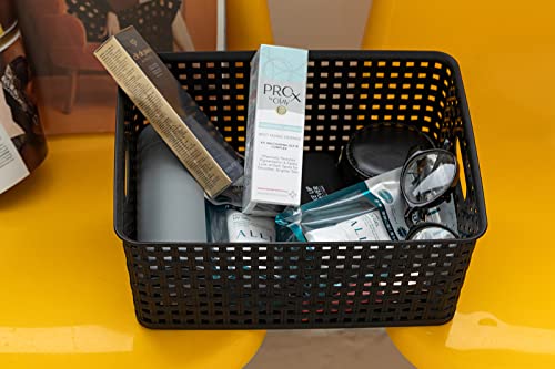 Eslite Plastic Storage Baskets for Organizing,11.42"X9"X4.7",Pack of 4 (Black)
