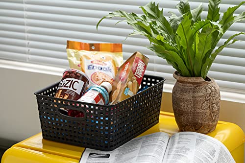 Eslite Plastic Storage Baskets for Organizing,11.42"X9"X4.7",Pack of 4 (Black)