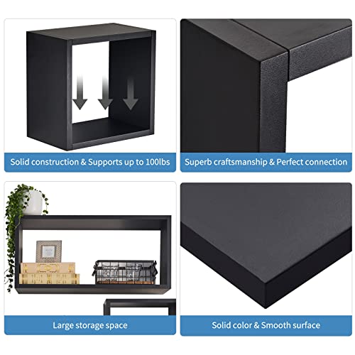 Kaboon Wall Mount Shelf Set of 4, Black Shelves for Space Discovery Home and Commercial Use, Large Size Shelves Set, Black