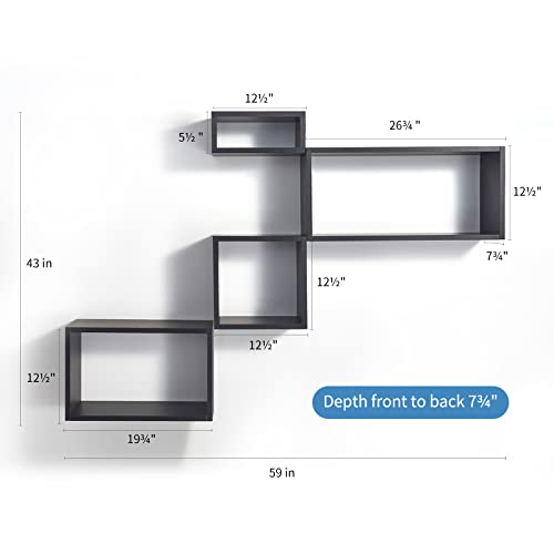 Kaboon Wall Mount Shelf Set of 4, Black Shelves for Space Discovery Home and Commercial Use, Large Size Shelves Set, Black