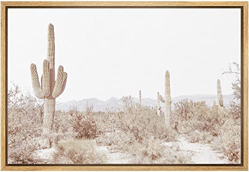 wall26 Framed Canvas Print Wall Art Retro Vintage Desert Cactus Landscape Nature Wilderness Photography Modern Rustic Colorful Multicolor for Living Room, Bedroom, Office - 24x36 Natural