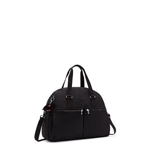 Kipling Women's Eugina Satchel, Handmade, Removable Shoulder Strap, Outer Pockets, Nylon Duffle Bag, Black Tonal
